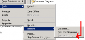 Restore Transaction Logs Grayed out (Disabled) in SSMS | Ycsoftware.net